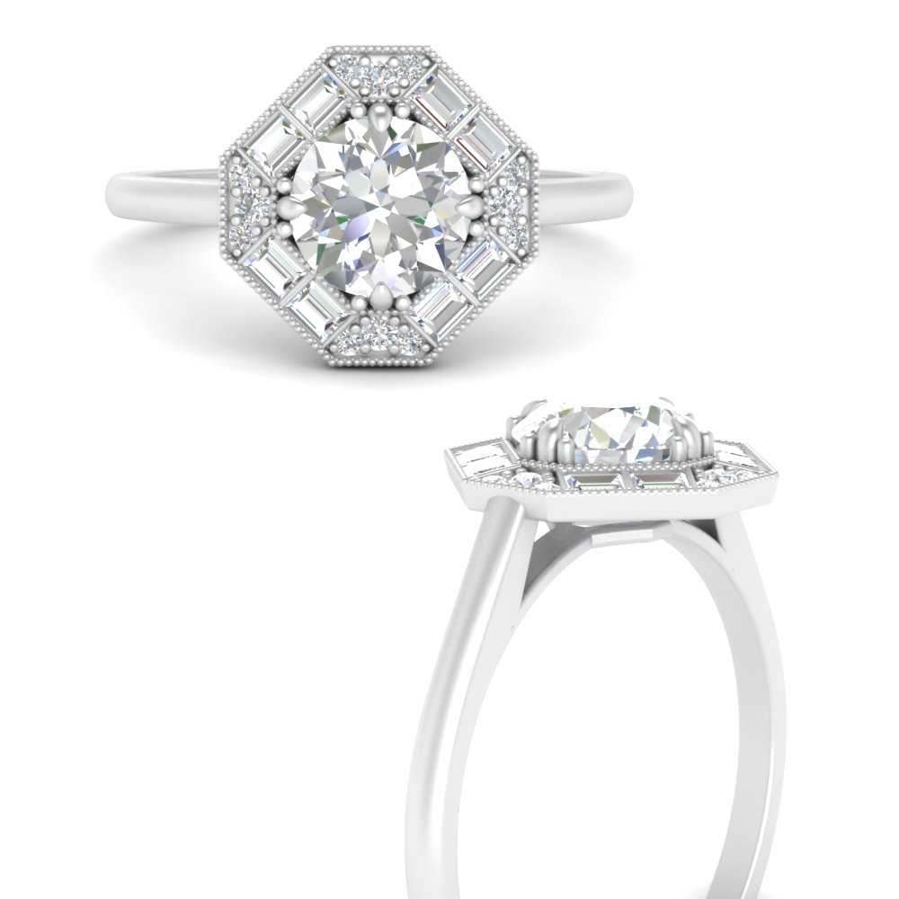 Octagon Baguette Diamond Halo Ring – Fascinating Diamonds