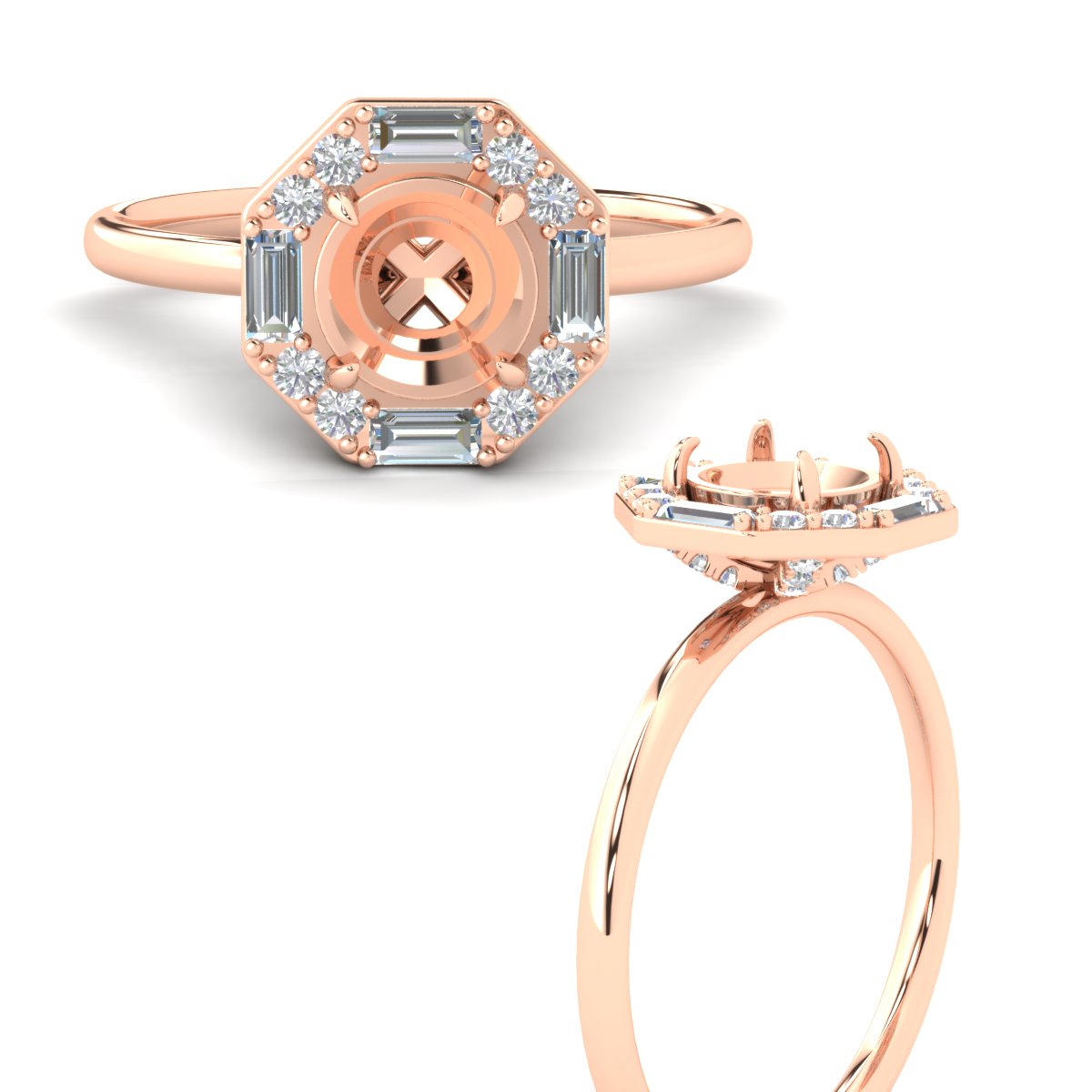 Octagon Semi Mount Halo Baguette Ring – Fascinating Diamonds
