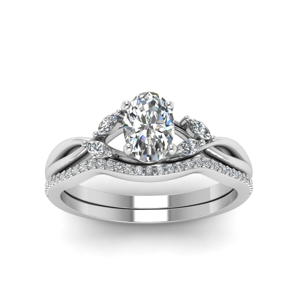 Oval Shaped Diamond Vine Leaf Marquise Accent Bridal Set – Fascinating ...