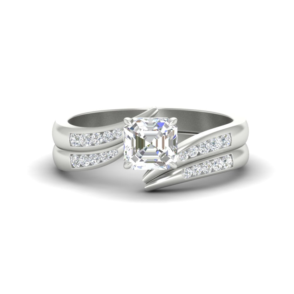 Asscher Cut Swirl Channel Bridal Engagement Set – Fascinating Diamonds