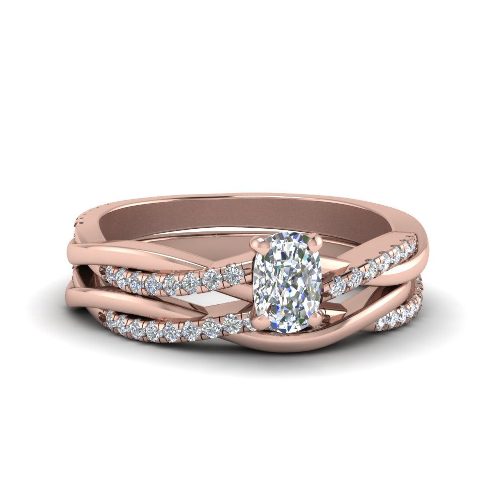 Infinity Twist Cushion Cut Diamond Wedding Set – Fascinating Diamonds