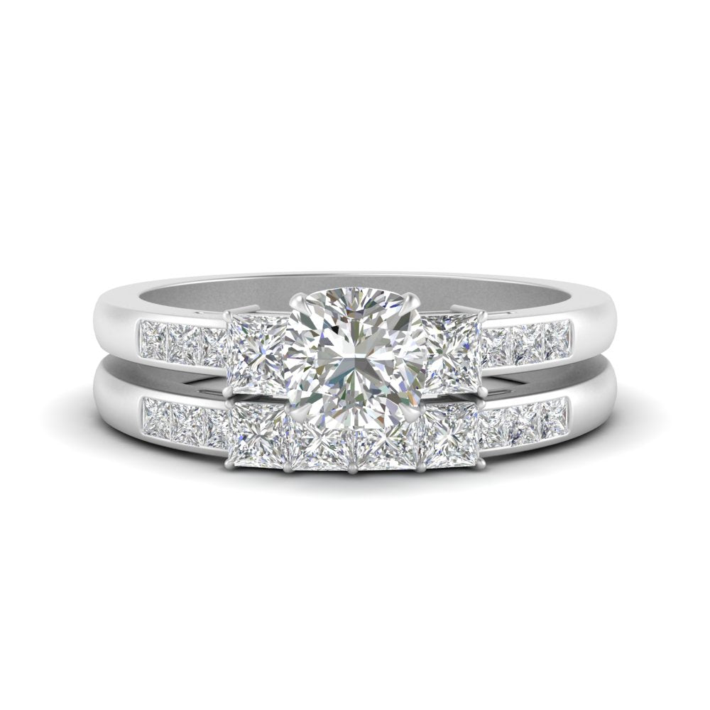 3 Stone Cushion Cut Channel Accent Bridal Set – Fascinating Diamonds