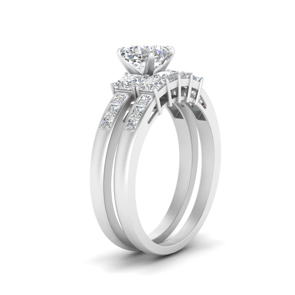 3 Stone Cushion Cut Channel Accent Bridal Set – Fascinating Diamonds