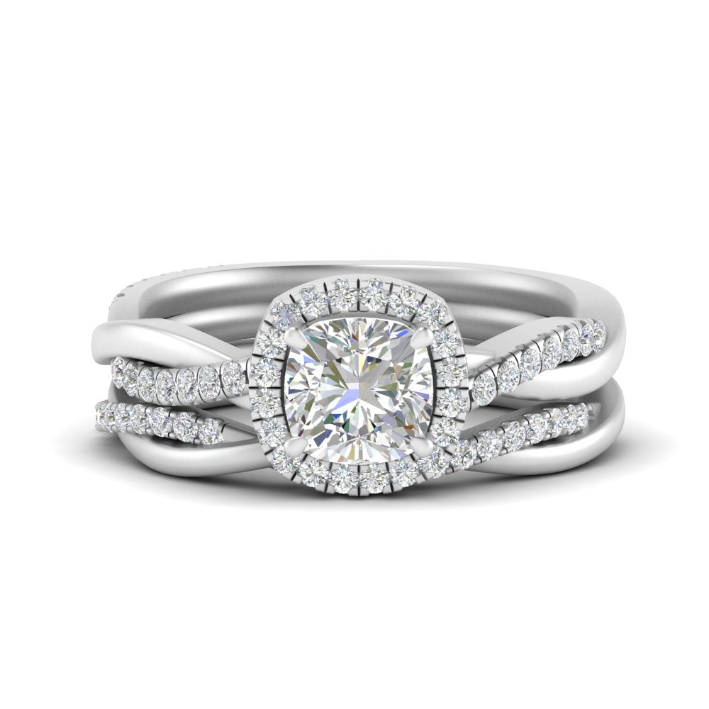 Infinity Halo Cushion Cut Diamond Wedding Set – Fascinating Diamonds