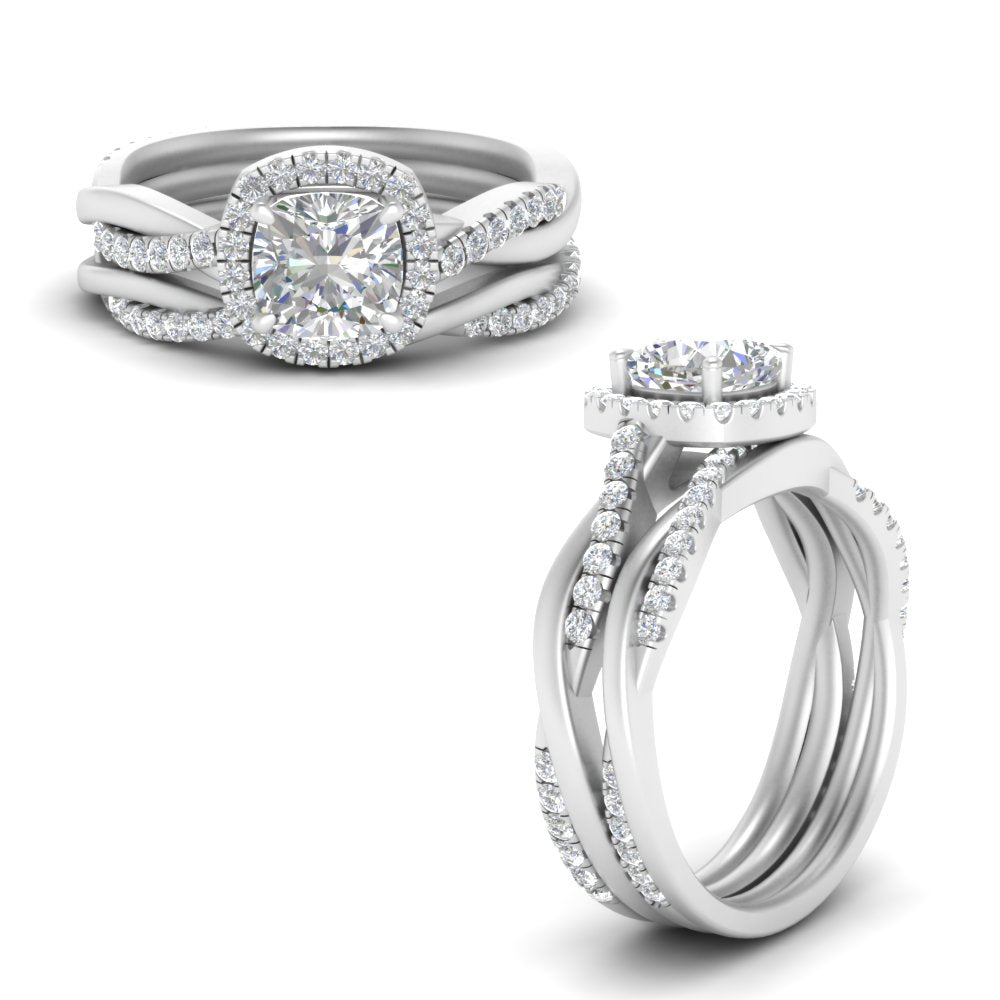 Infinity Halo Cushion Cut Diamond Wedding Set – Fascinating Diamonds