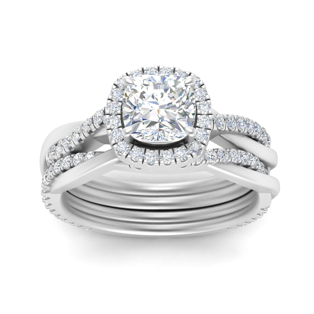 Infinity Halo Cushion Cut Diamond Wedding Set – Fascinating Diamonds