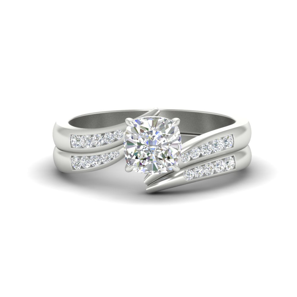Cushion Cut Swirl Channel Bridal Wedding Set – Fascinating Diamonds