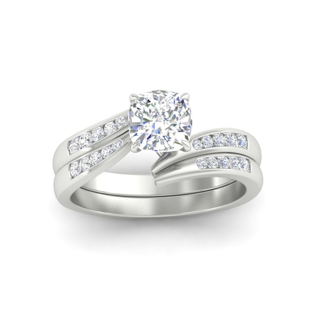 Cushion Cut Swirl Channel Bridal Engagement Set – Fascinating Diamonds