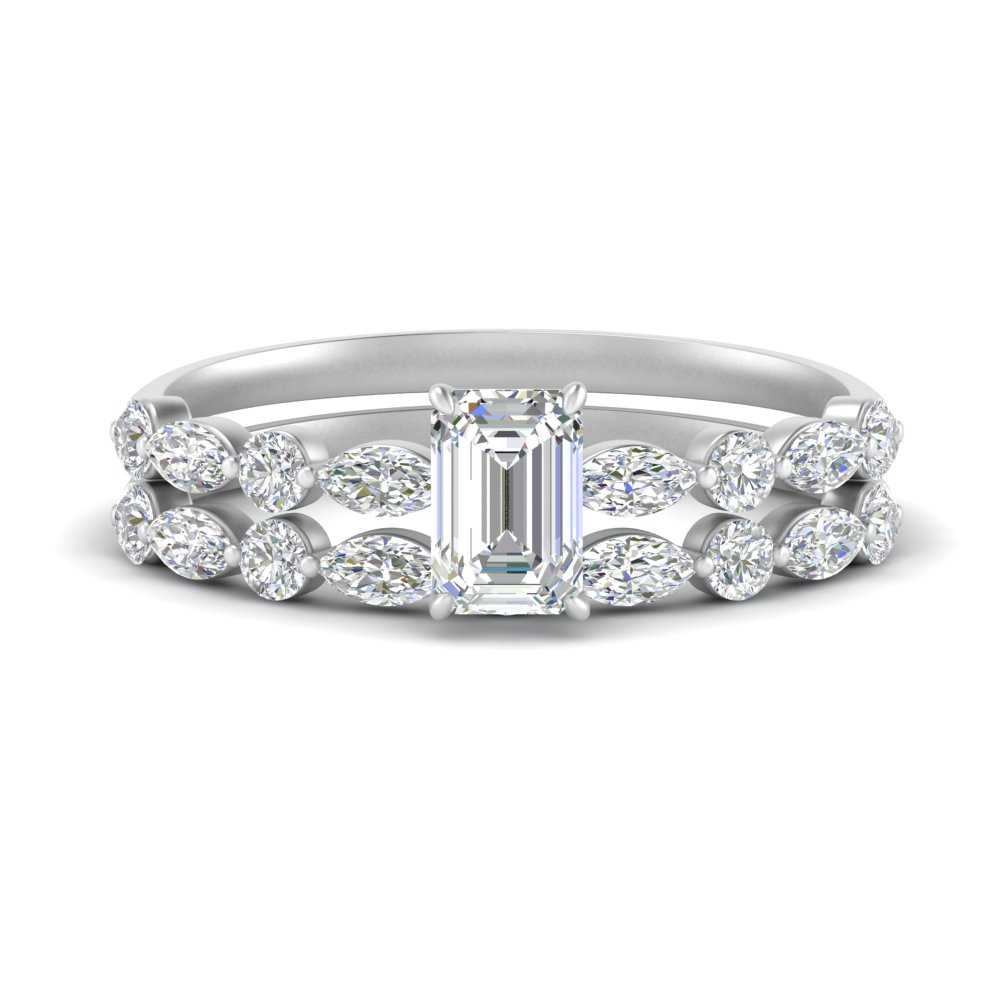 Round And Marquise Diamond Emerald Cut Bridal Set – Fascinating Diamonds