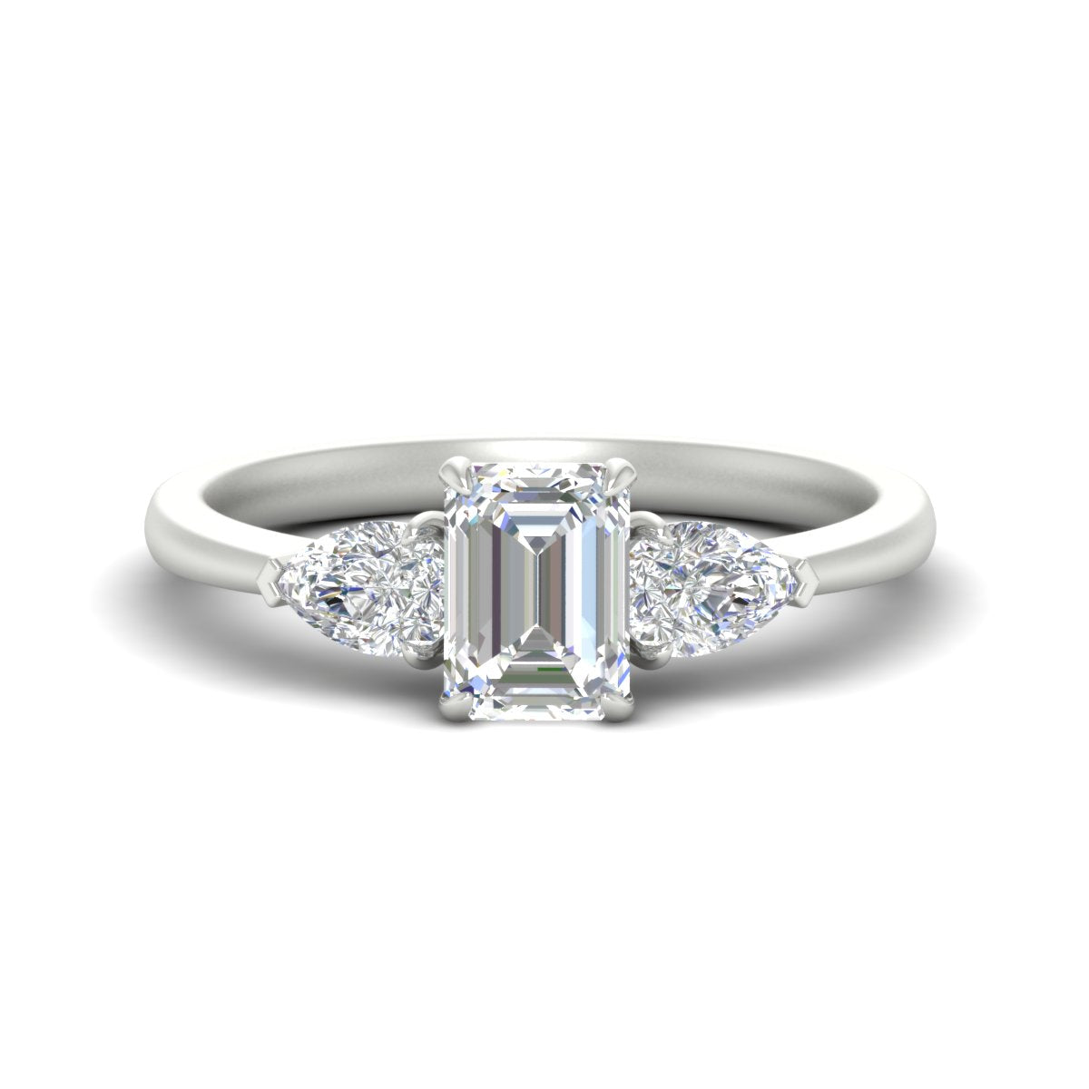 3 Stone Emerald Cut Lab Diamond Cathedral Ring With Pear Accents ...