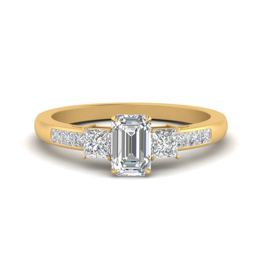 Emerald Cut Channel Three Stone Classic Diamond Ring – Fascinating Diamonds
