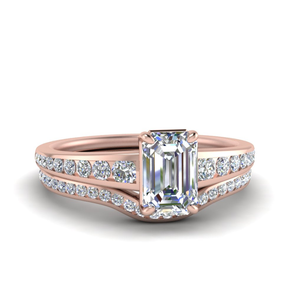 Emerald Cut Graduated Channel Wedding Set – Fascinating Diamonds
