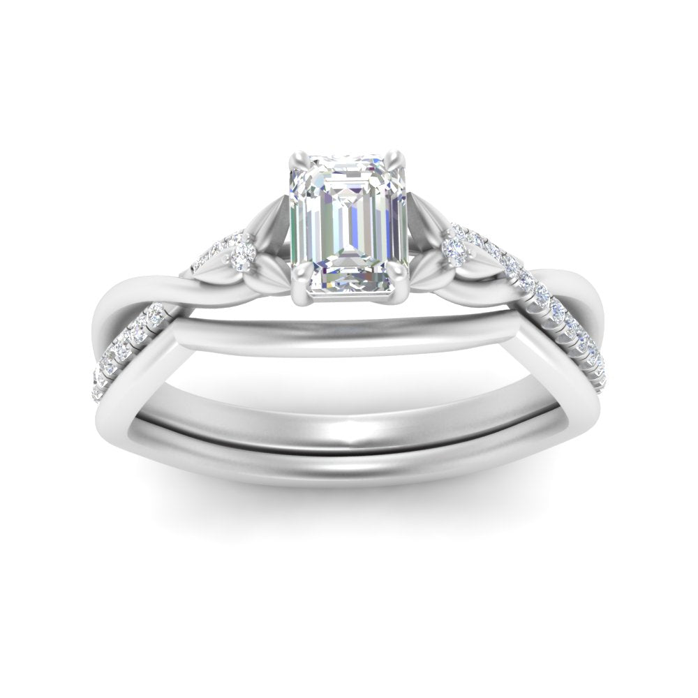 Emerald Cut Daisy Twisted Wedding Ring Set – Fascinating Diamonds