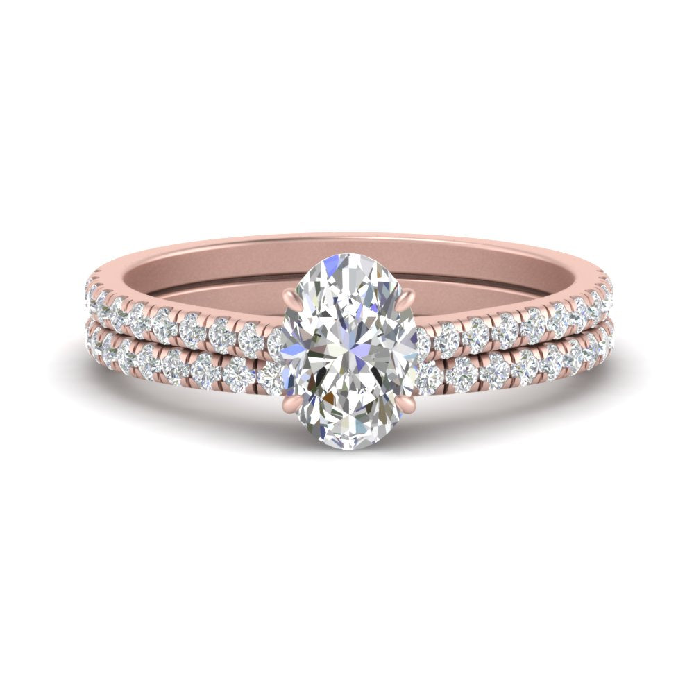French Pave Oval Cut Wedding Ring Set – Fascinating Diamonds