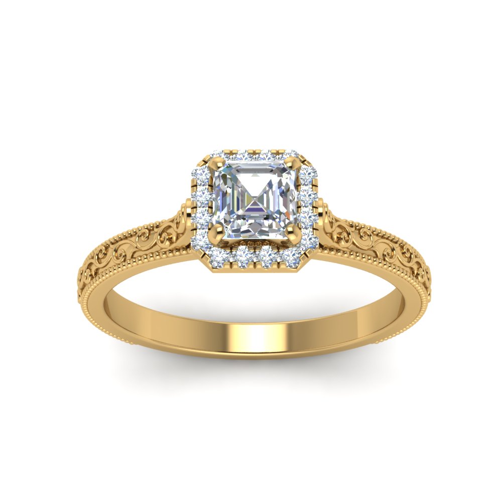 Asscher Cut Milgrain Vintage Diamond Ring With Halo – Fascinating Diamonds