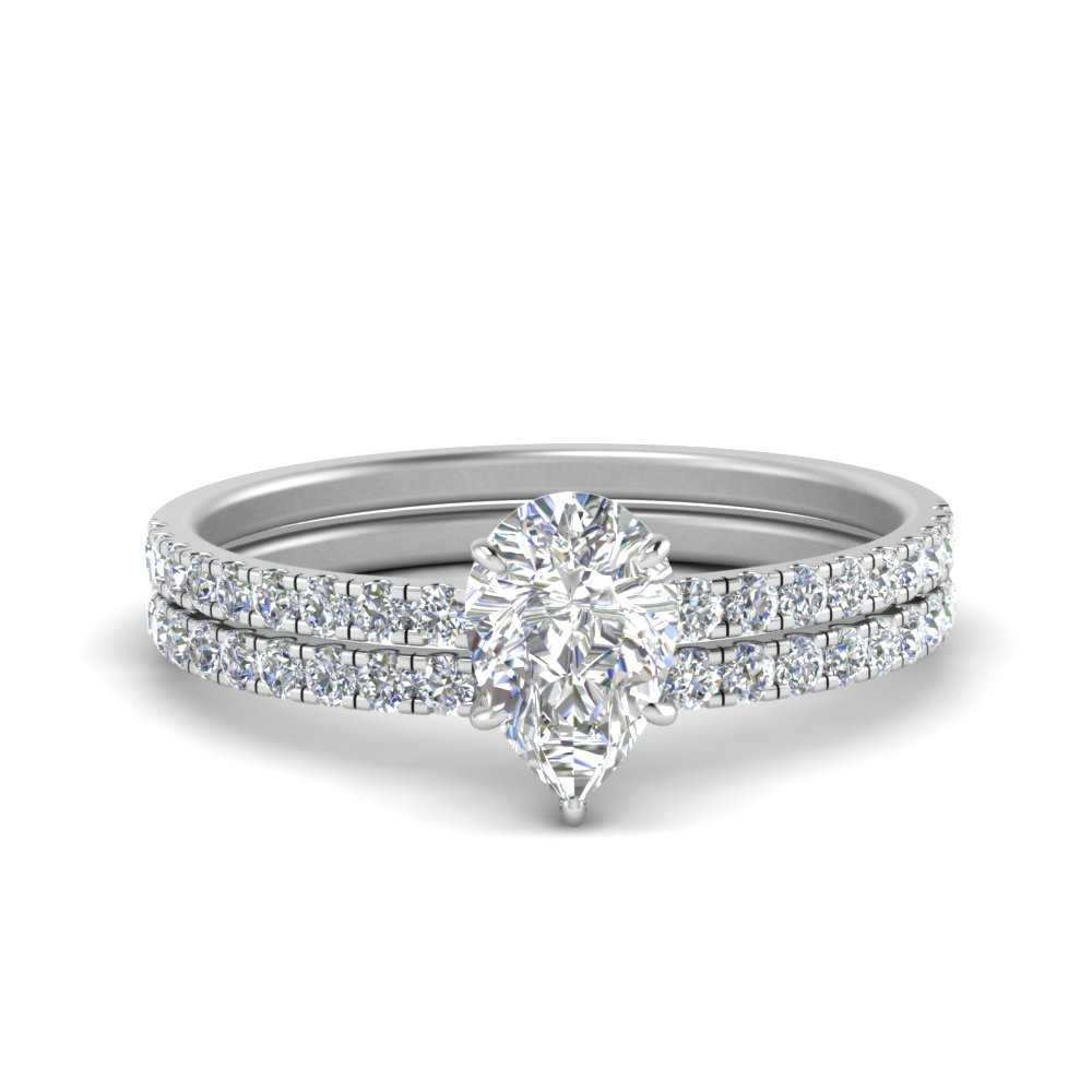 Pear Cut Hidden Halo Half Way Bridal Set – Fascinating Diamonds
