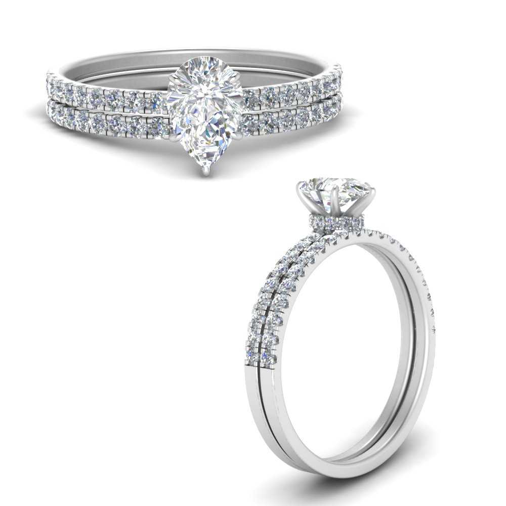 Pear Cut Hidden Halo Half Way Bridal Set – Fascinating Diamonds