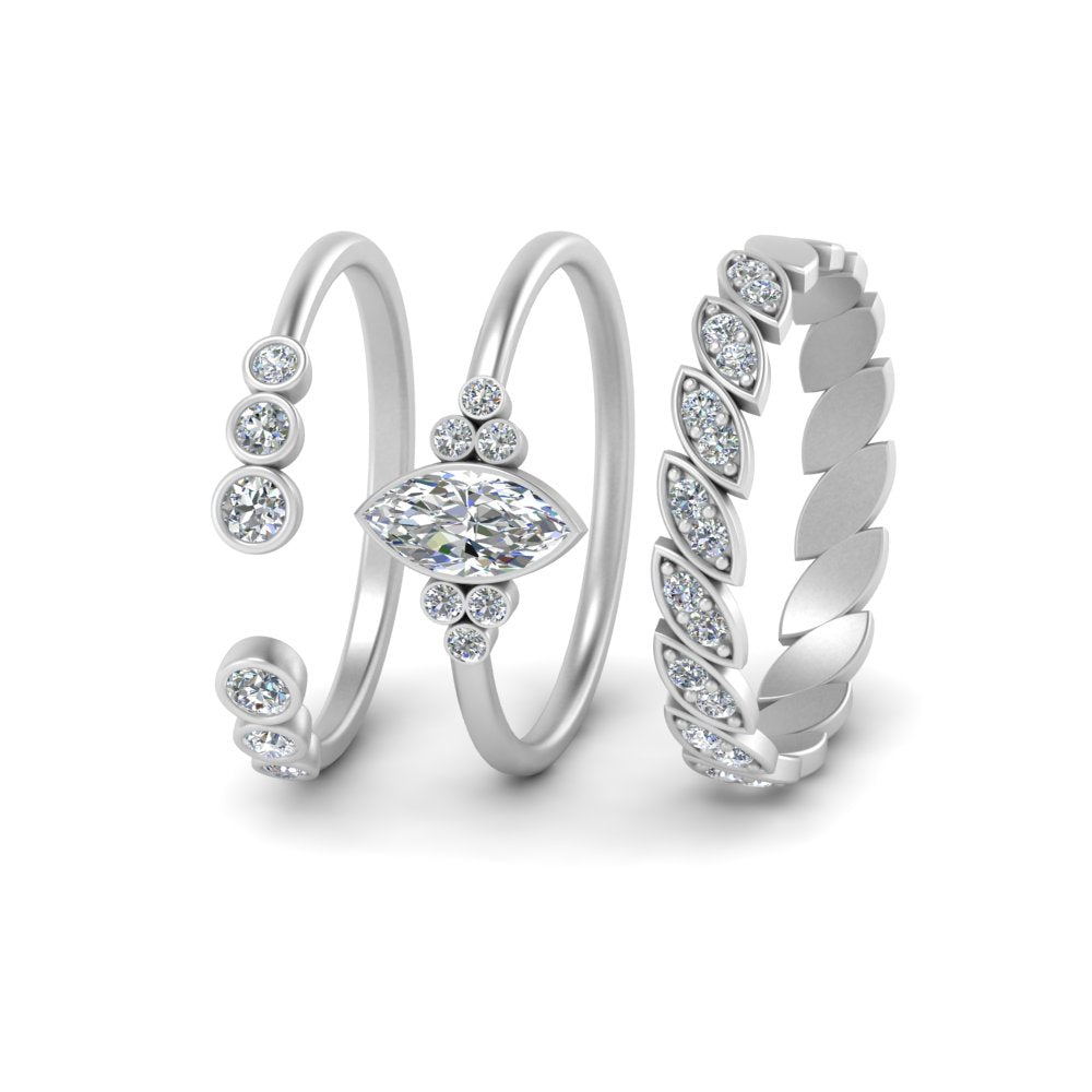 Marquise Bezel Wedding Ring Stack – Fascinating Diamonds