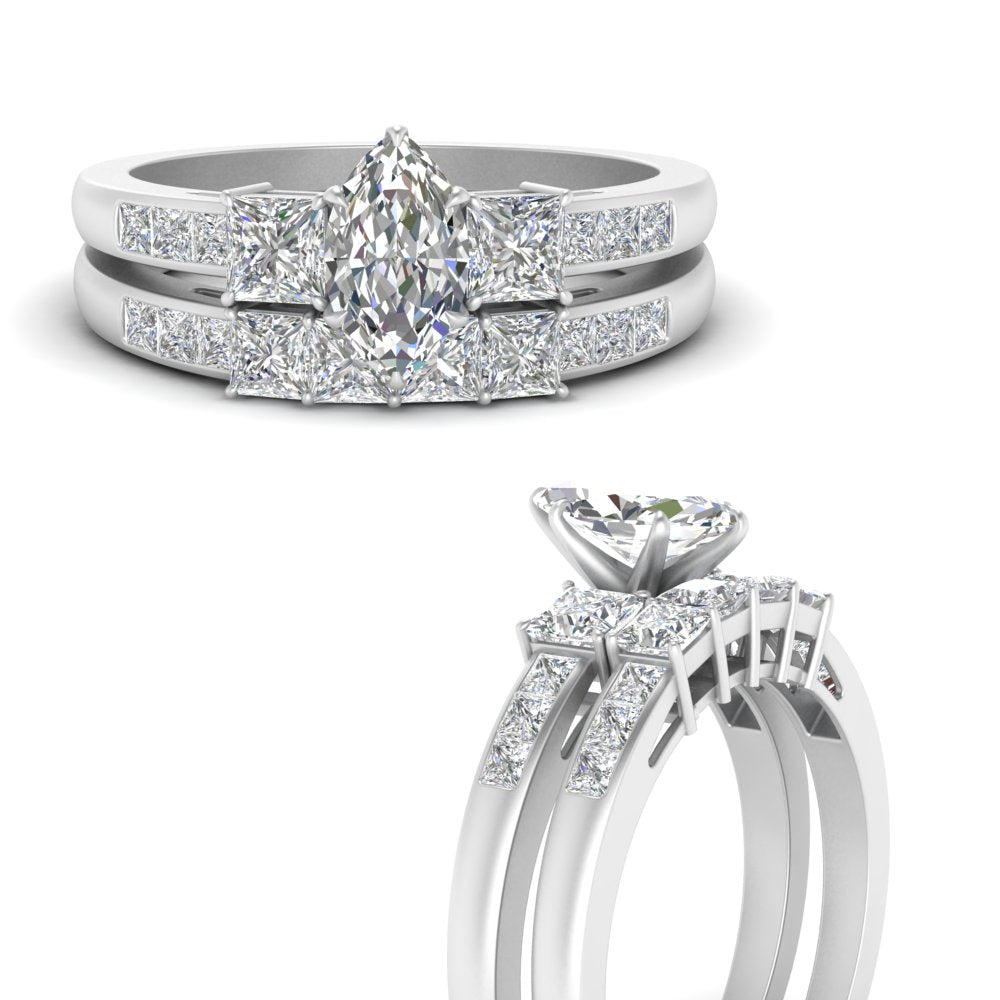 Marquise Cut 3 Stone Channel Accent Wedding Set – Fascinating Diamonds