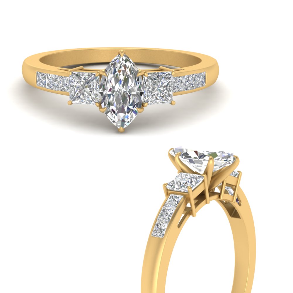 Marquise Cut Channel Three Stone Classic Diamond Ring – Fascinating ...
