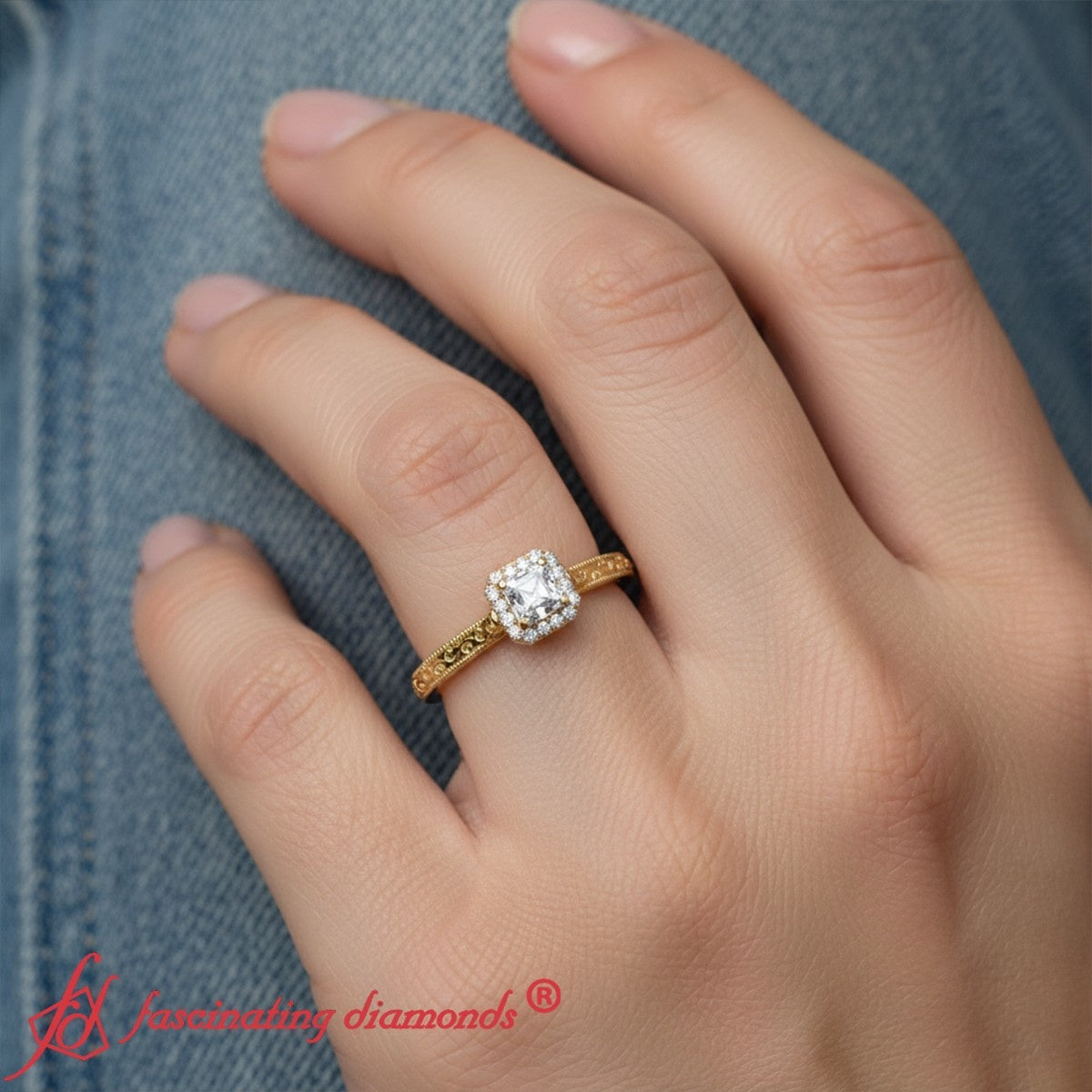 Asscher Cut Milgrain Vintage Diamond Ring With Halo – Fascinating Diamonds