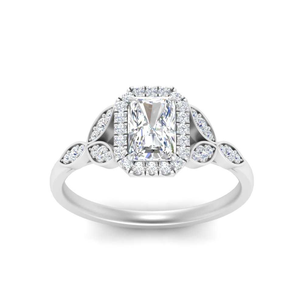 Lab Radiant Cut Halo Diamond Ring With Leaf Design – Fascinating Diamonds
