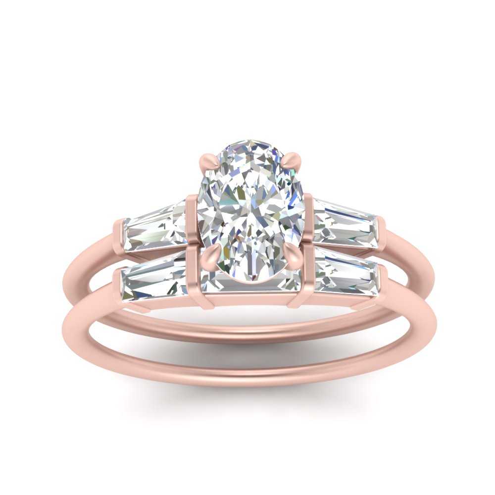Oval Diamond 3 Stone Baguette Bar Wedding Set – Fascinating Diamonds