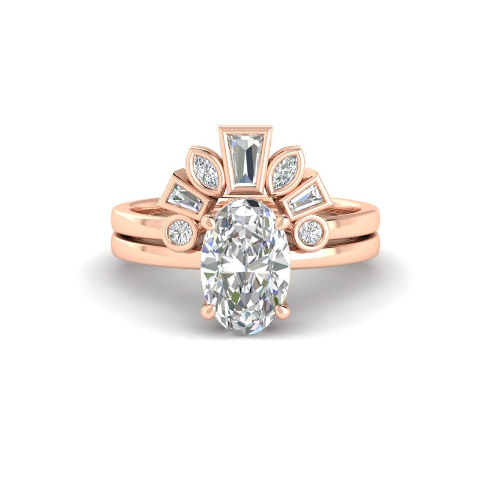 Curved Baguette Band With Halo Lab Diamond Ring – Fascinating Diamonds