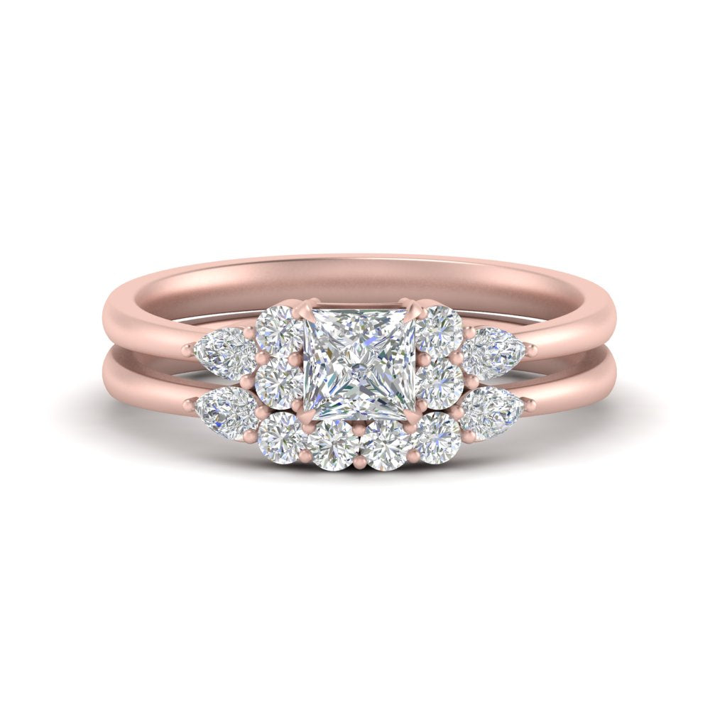 Princess Diamond Cluster Accent Wedding Ring Set – Fascinating Diamonds