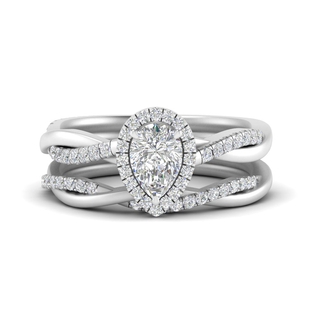 Infinity Halo Pear Shaped Diamond Wedding Set – Fascinating Diamonds