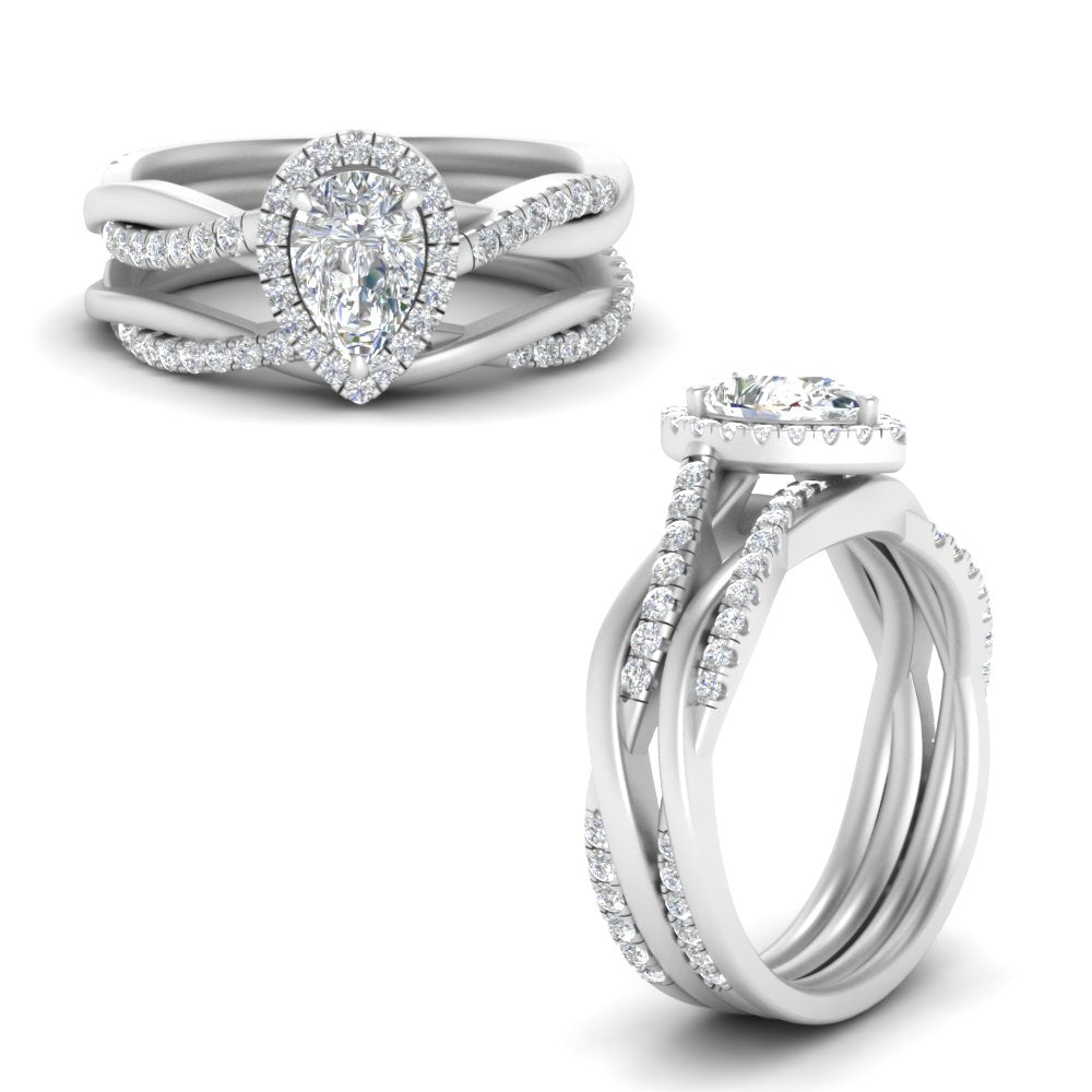 Infinity Halo Pear Shaped Diamond Wedding Set – Fascinating Diamonds