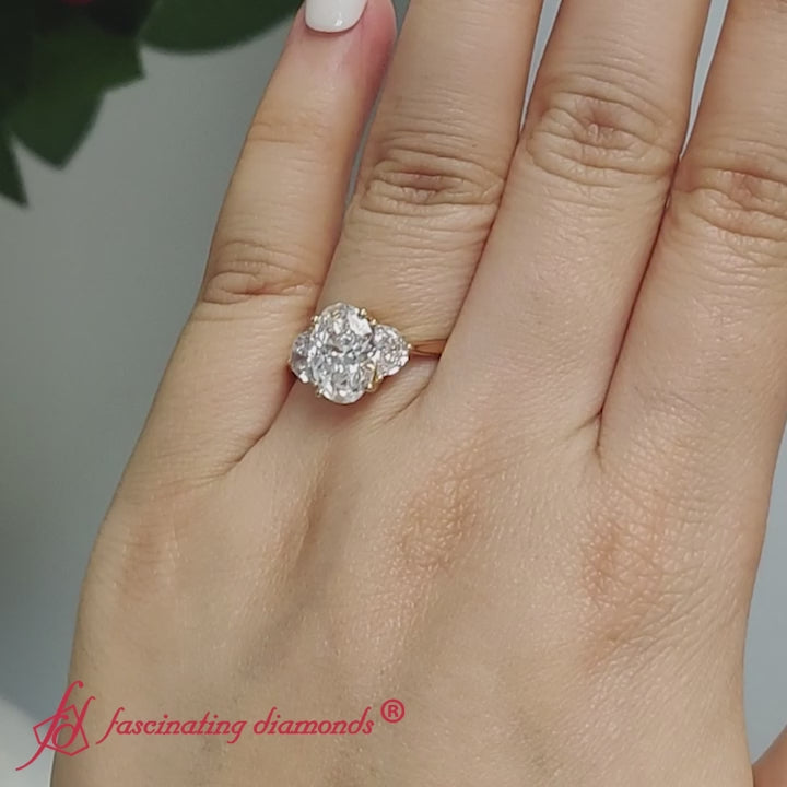 Oval Cut Half Moon 3 Stone Engagement Ring – Fascinating Diamonds