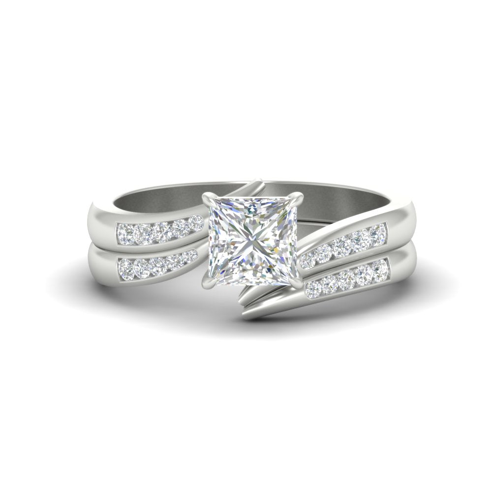 Princess Cut Swirl Channel Bridal Engagement Set – Fascinating Diamonds