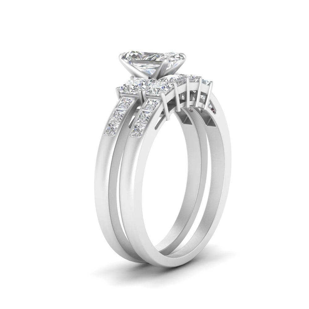 3 Stone Radiant Cut Channel Accent Bridal Set – Fascinating Diamonds
