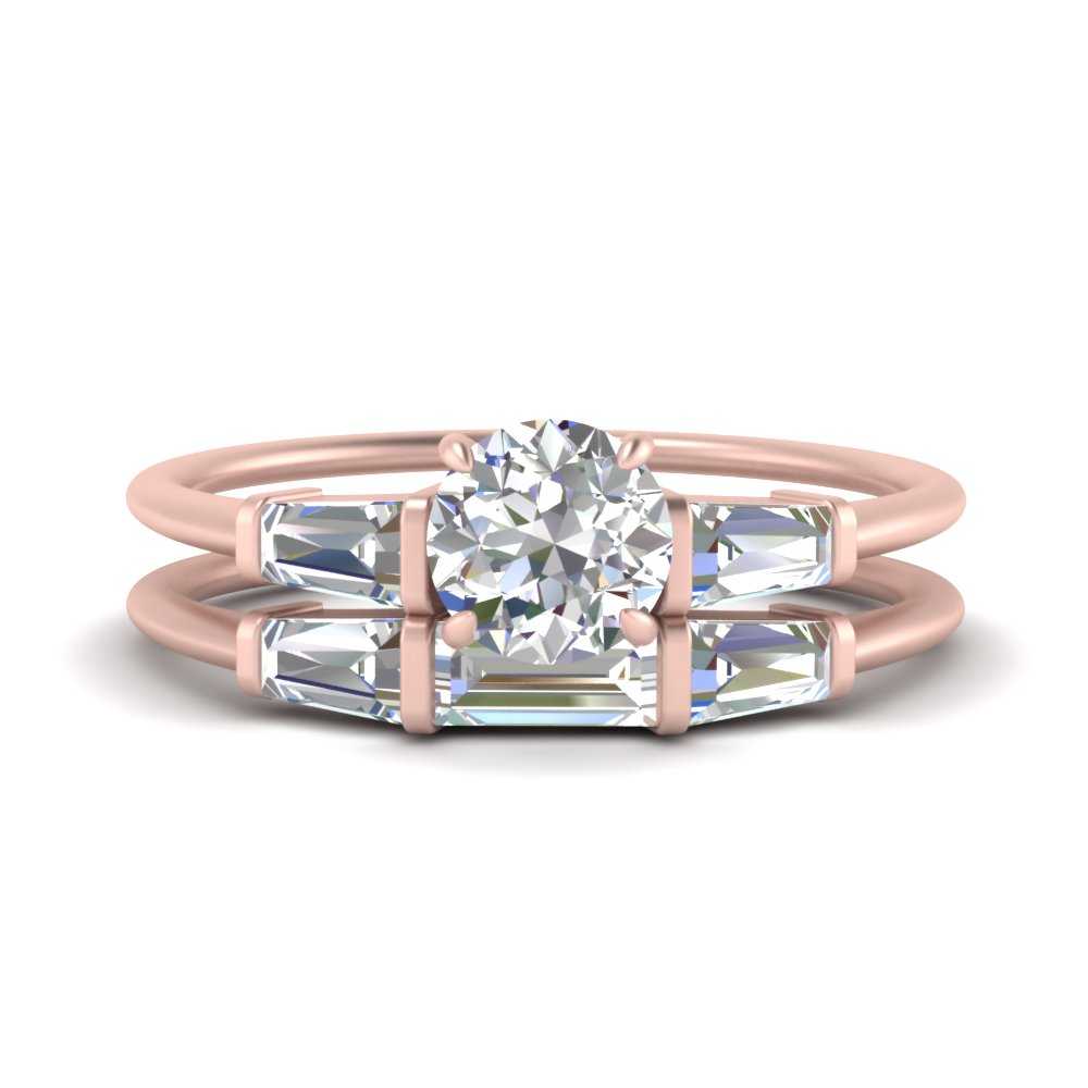 Round Cut 3 Stone Baguette Bar Wedding Set – Fascinating Diamonds