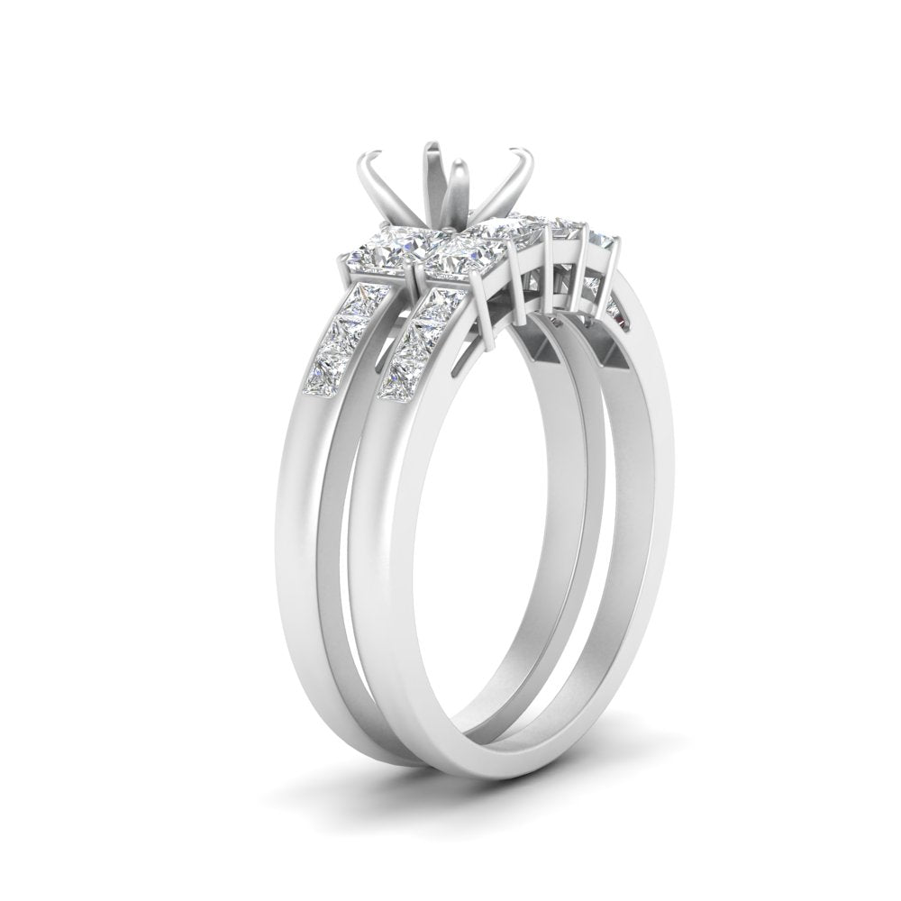 Semi Mount 3 Stone Channel Accent Wedding Set – Fascinating Diamonds