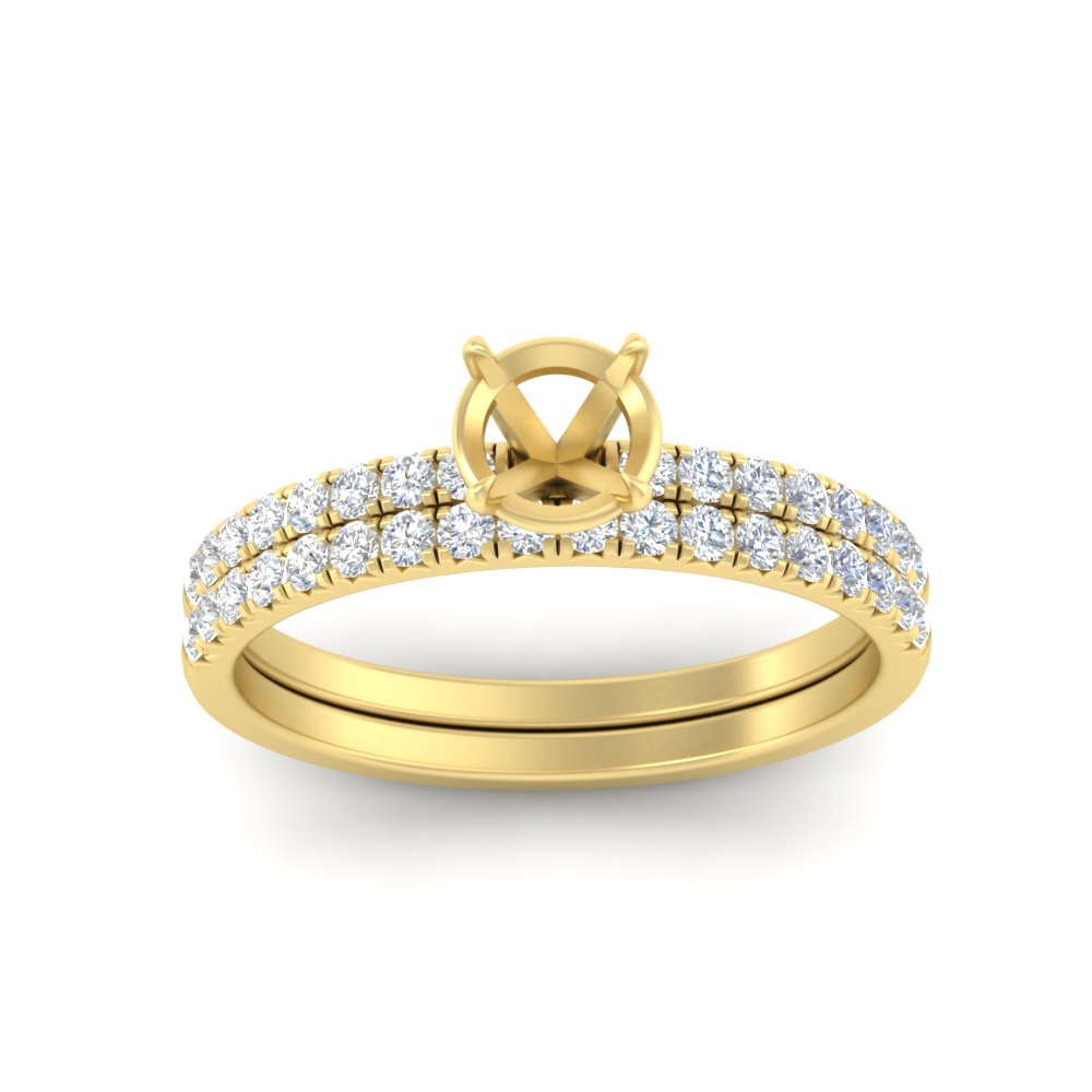 Semi Mount French Pave Diamond Wedding Ring Set – Fascinating Diamonds