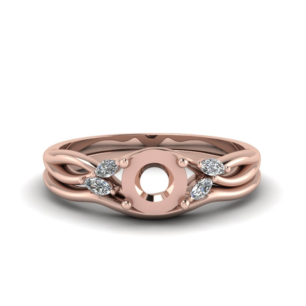 Semi Mount Twist Vine Marquise Accents Ring With Plain Band ...
