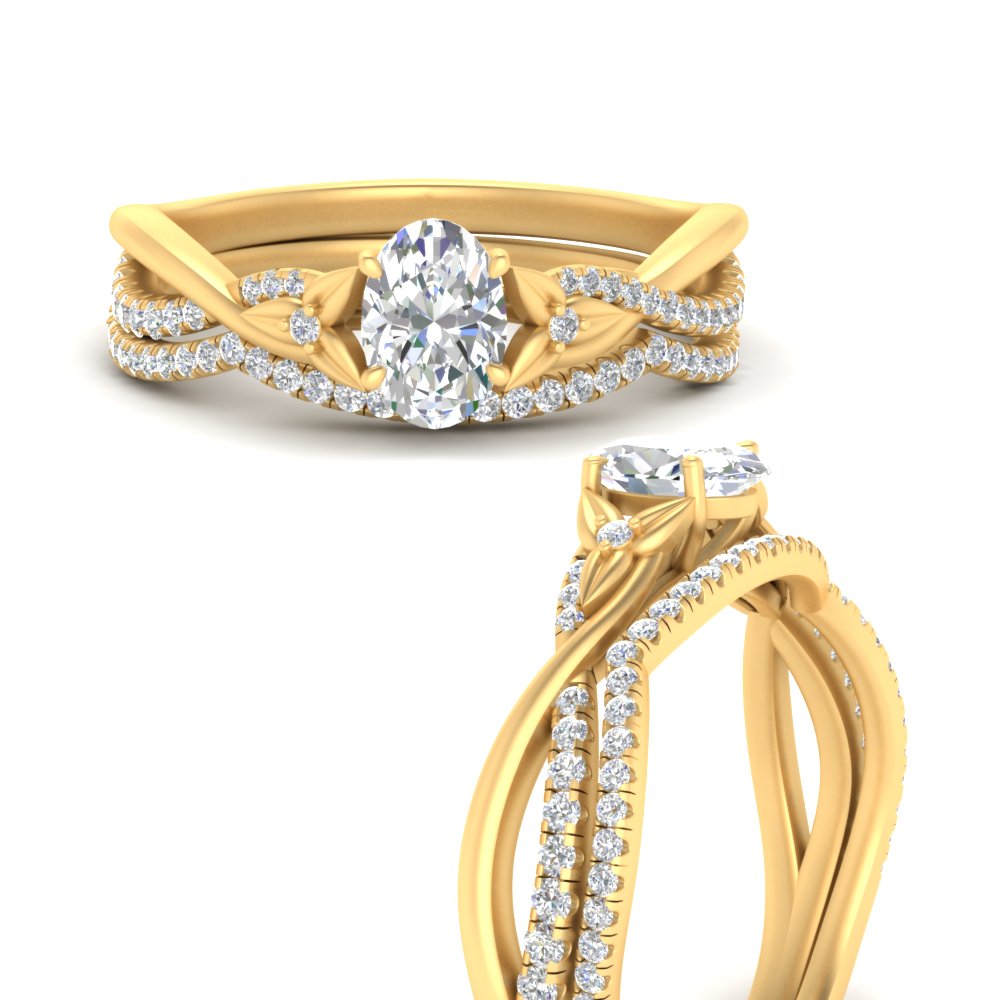 Oval Shaped Nature Inspired Twisted Wedding Set – Fascinating Diamonds